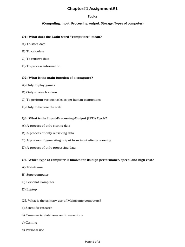 Chapter#1 Assignment Student Copy | PDF
