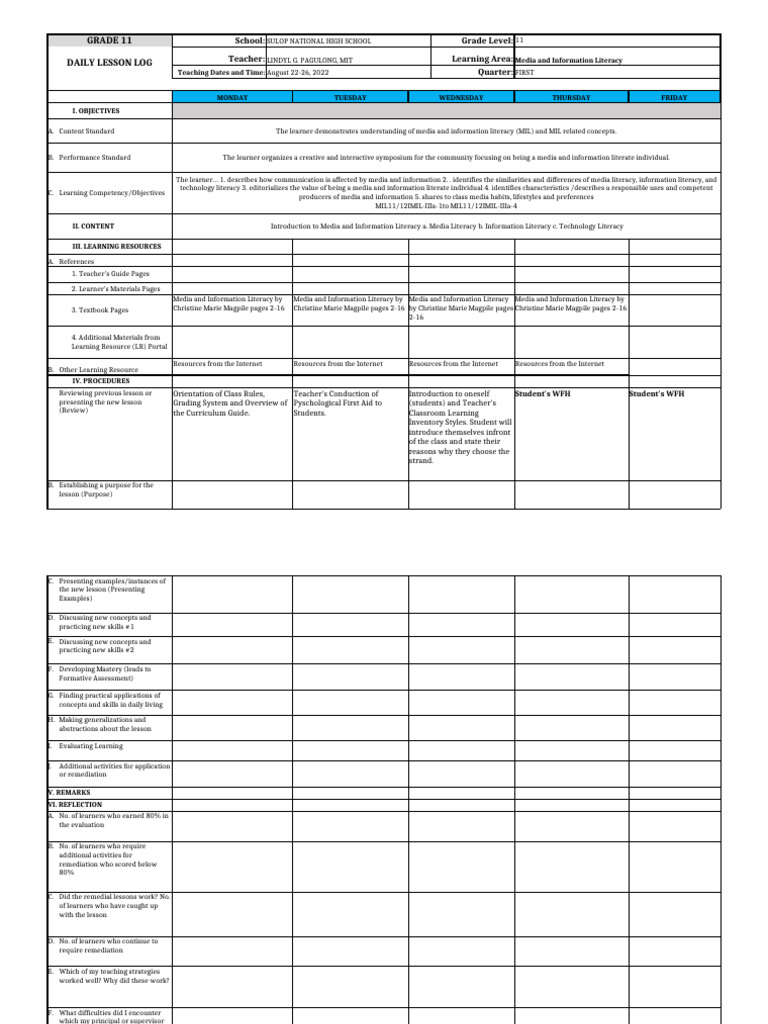 Mil DLL 2022-2023 1ST Quarter | PDF
