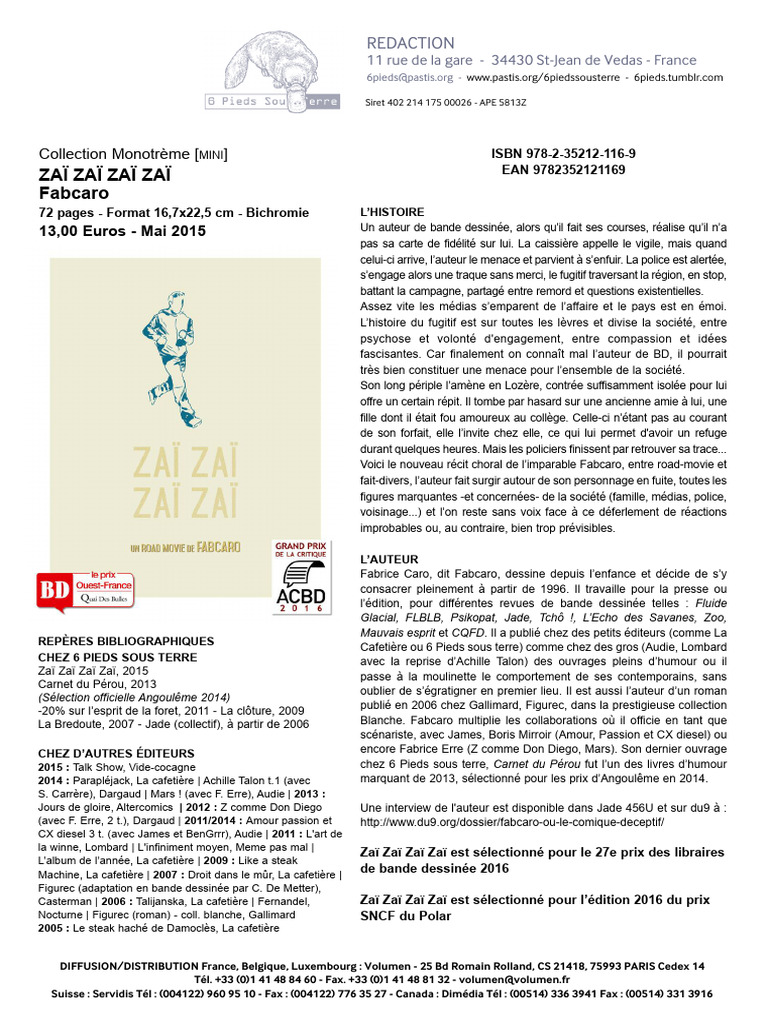 2015-05-Zai Zai Zai Zai-Fabcaro | PDF | Belgian Comics