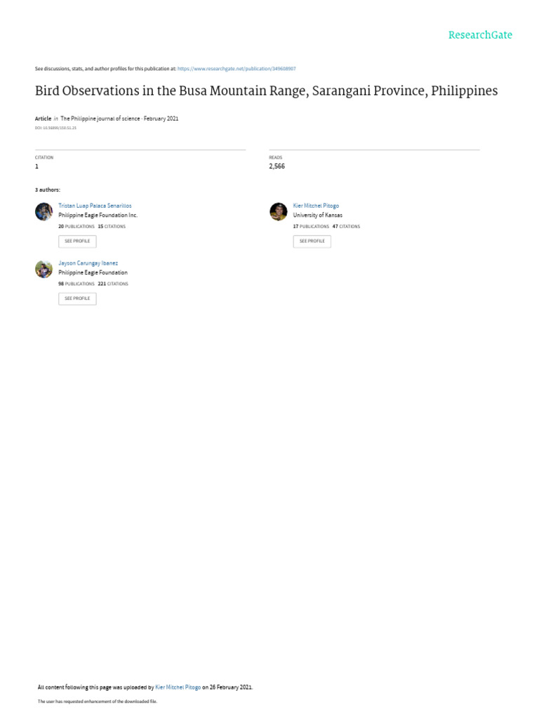 Bird Observations in The Busa Mountain Range | PDF