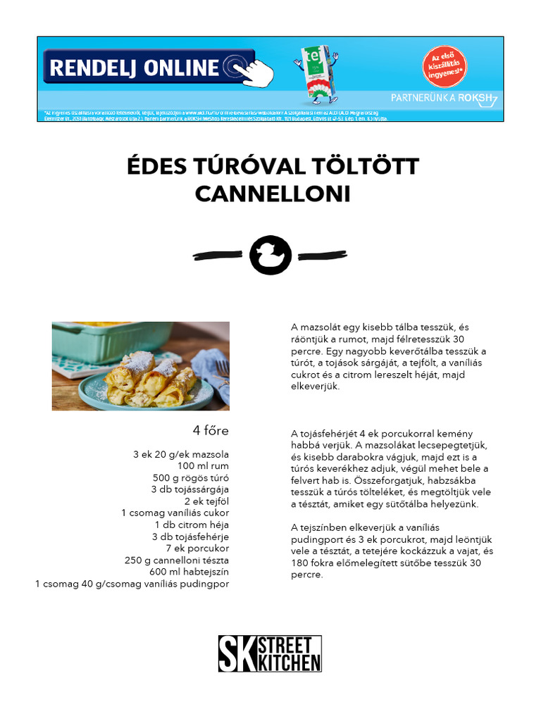 Edes Turoval Toltott Cannelloni | PDF