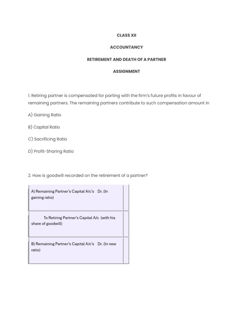 Class Xii Assignment Pdf Goodwill Accounting Finance And Money