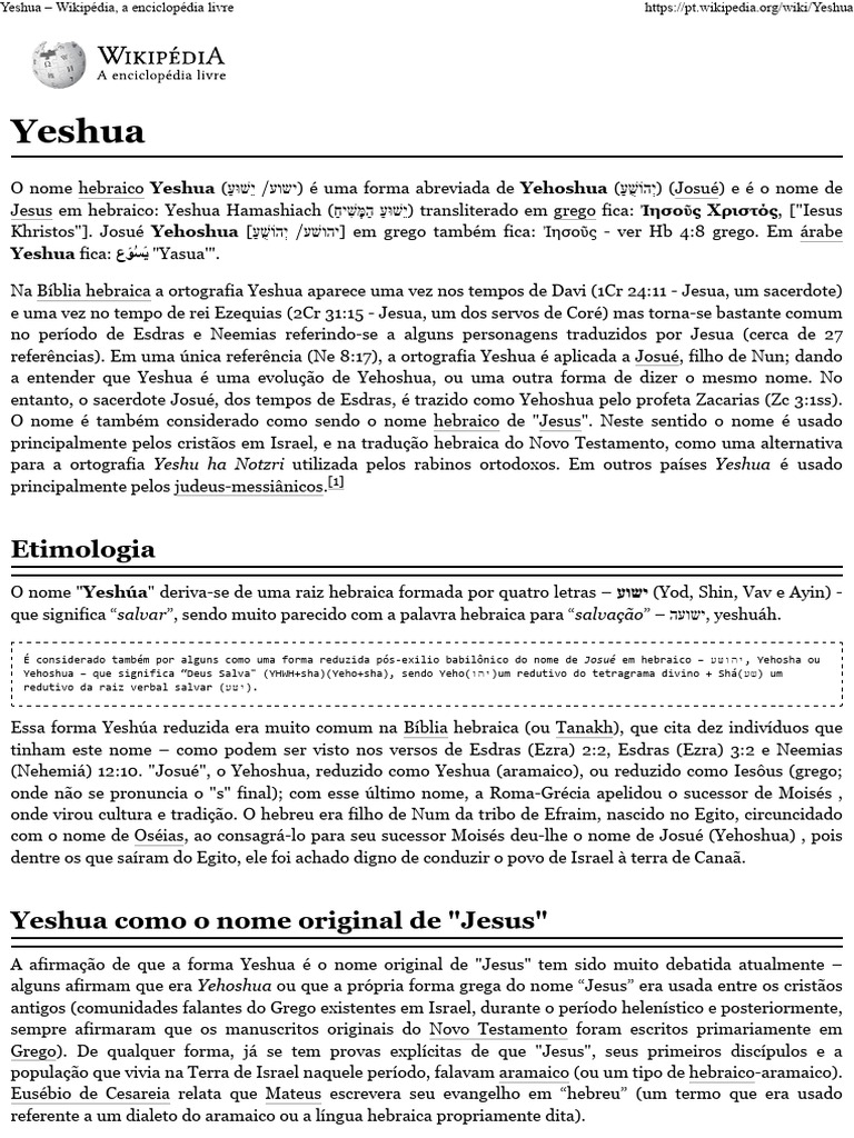Yeshua - Wikipédia, A Enciclopédia Livre | PDF
