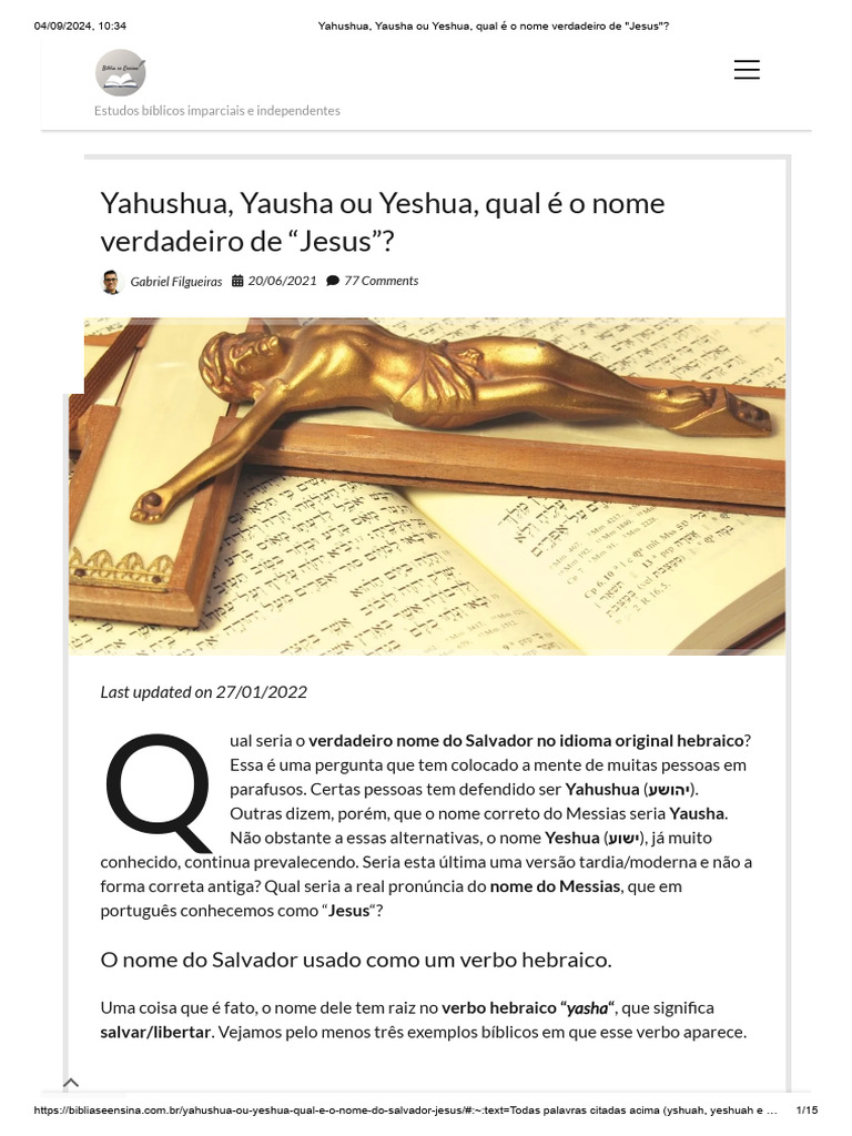 Yahushua, Yausha Ou Yeshua, Qual É o Nome Verdadeiro de - Jesus | PDF