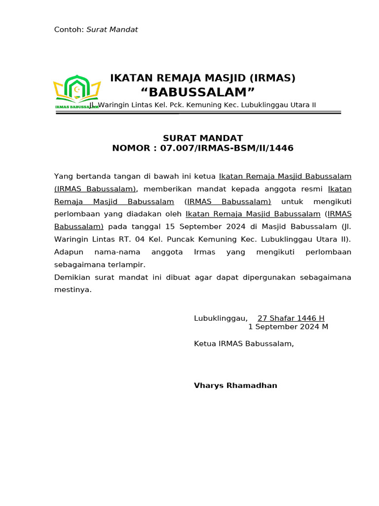 Contoh Surat Mandat | PDF