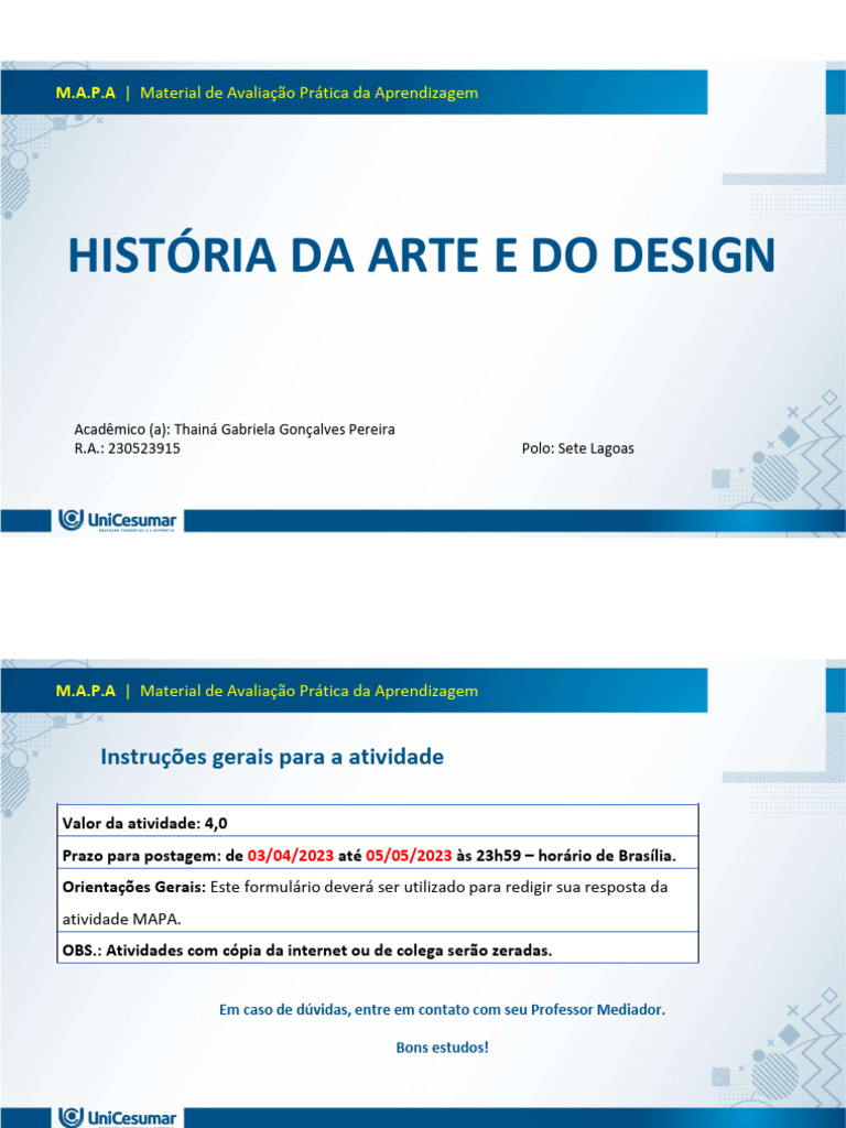 Unicesumar - TRABALHO MAPA HISTORIA DA ARTE | PDF | Art Nouveau | Arte