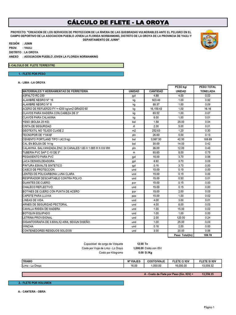 CALCULO DE FLETE TERRESTRE | PDF