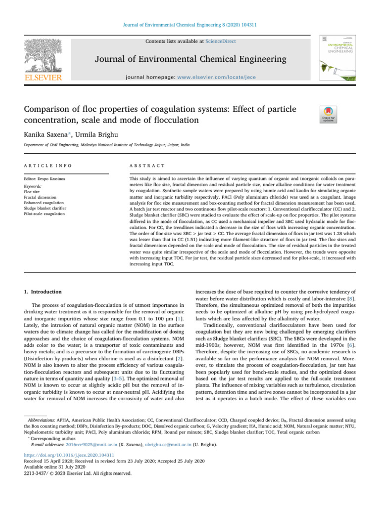 Comparison of Floc Properties of Coagulation Systems - Effect of ...