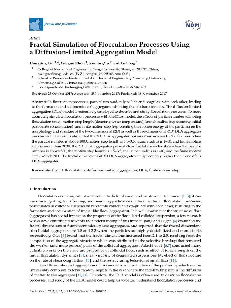 Fractal Simulation of Flocculation Processes Using A Diffusion-Limited Aggregation Model | PDF