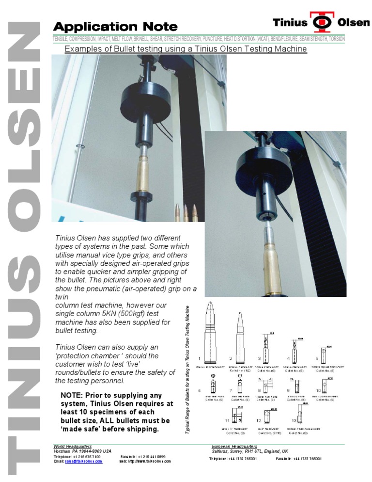 Examples of Bullet Testing Using A Tinius Olsen Testing Machine | PDF