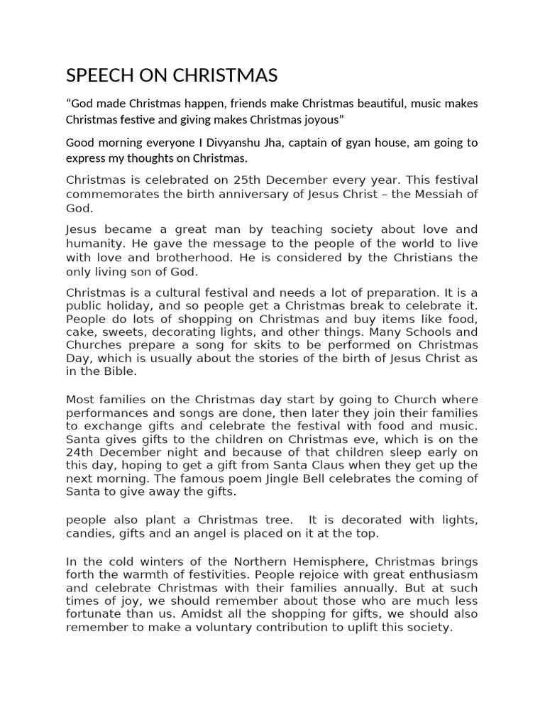 Speech On Christmas | PDF