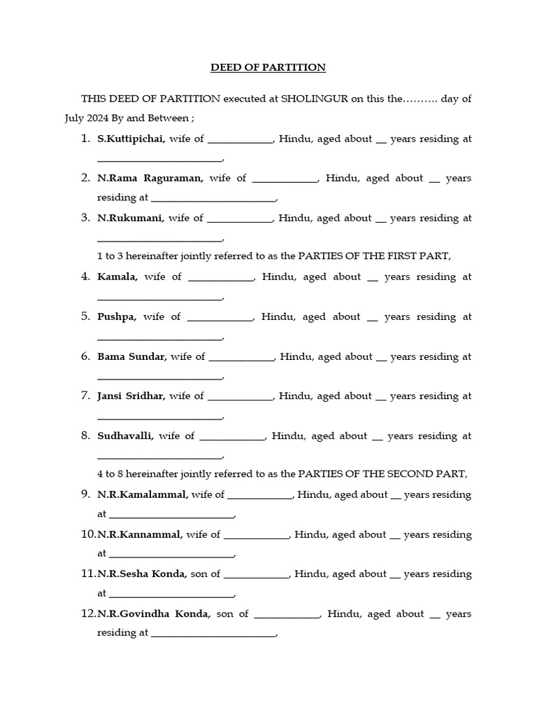 Deed of Partition Sholingur 20072024 | PDF