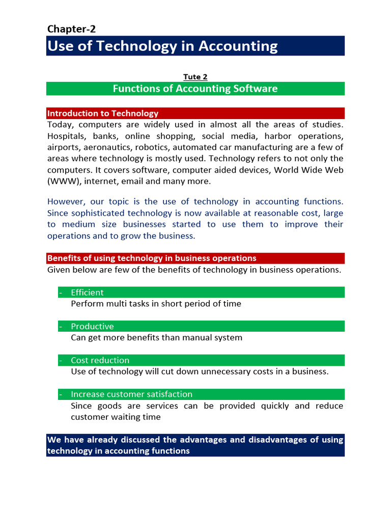 Tute 2 - Functions of Accounting Software | PDF