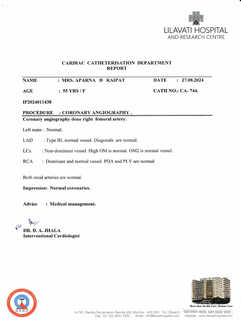 Report Angiography Lilawati 20240904 0001 | PDF