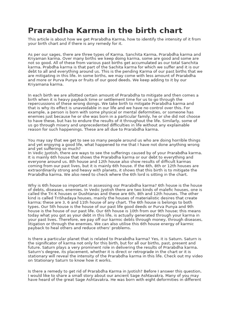 Prarabdha Karma in The Birth | PDF | Karma | Self-Improvement