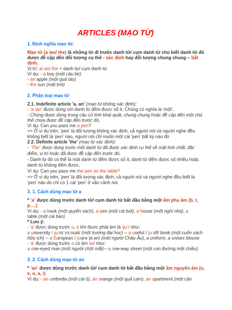 Articles +adjectives | PDF