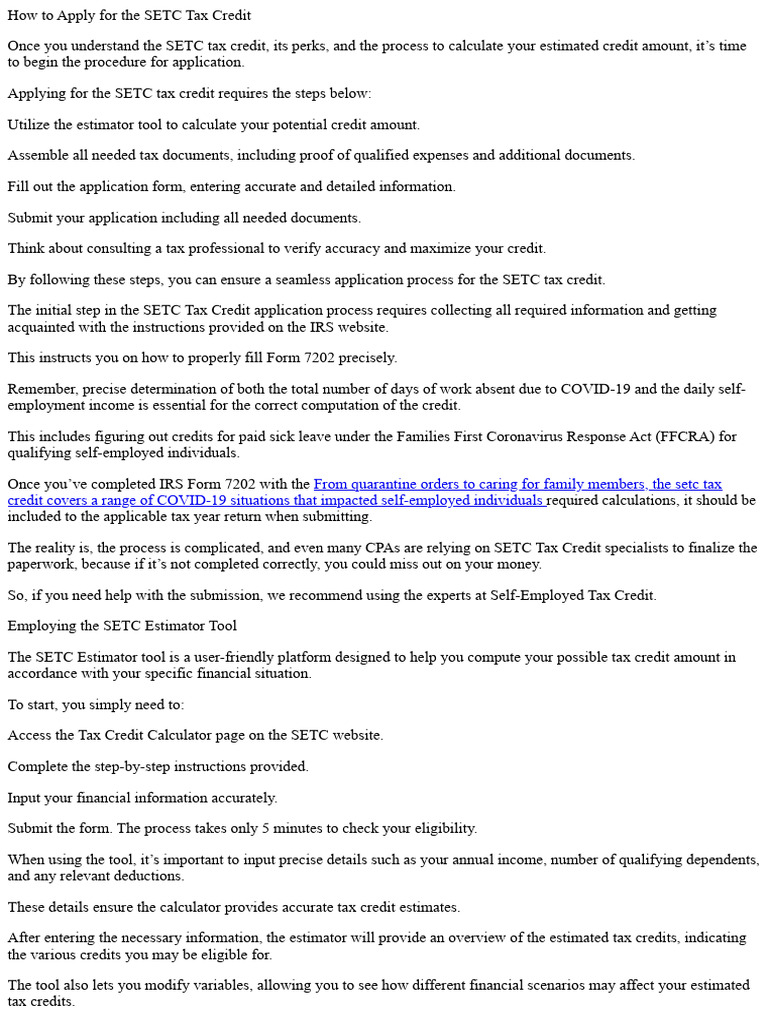 Applying For The SETC Tax Credit 177664 | PDF | Taxes | Payments