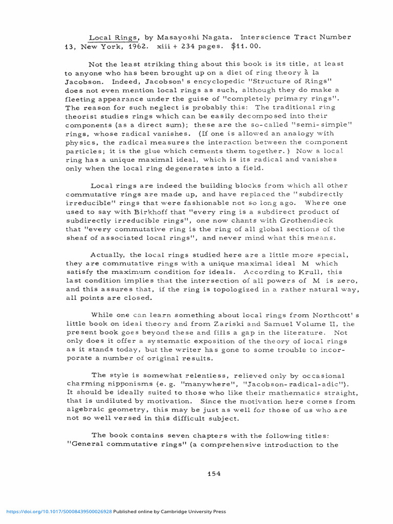 Local Rings by Masayoshi Nagata Interscience Tract Number 13 New York ...