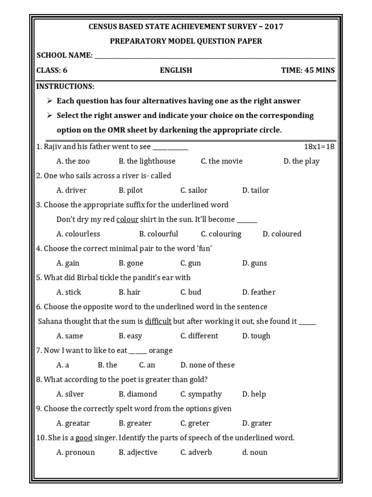 Preparatory Model Question Paper | PDF