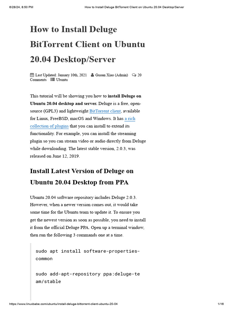 How To Install Deluge BitTorrent Client On Ubuntu 20.04 Desktop ...