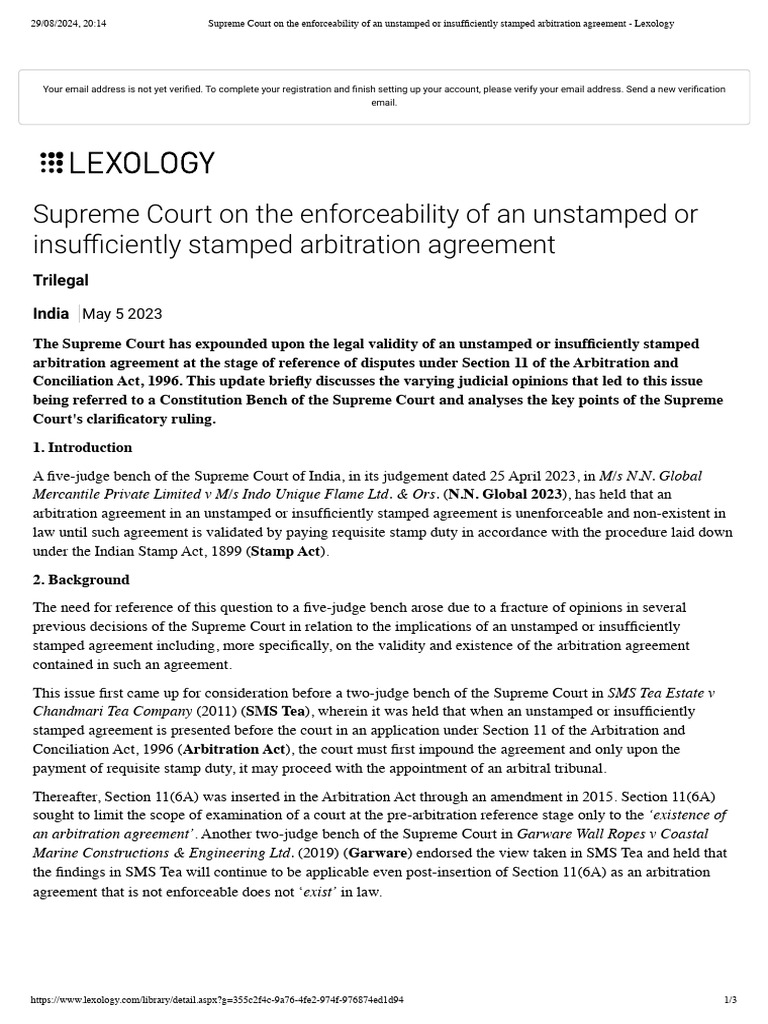 Supreme Court On The Enforceability of An Unstamped or Insufficiently Stamped Arbitration ...