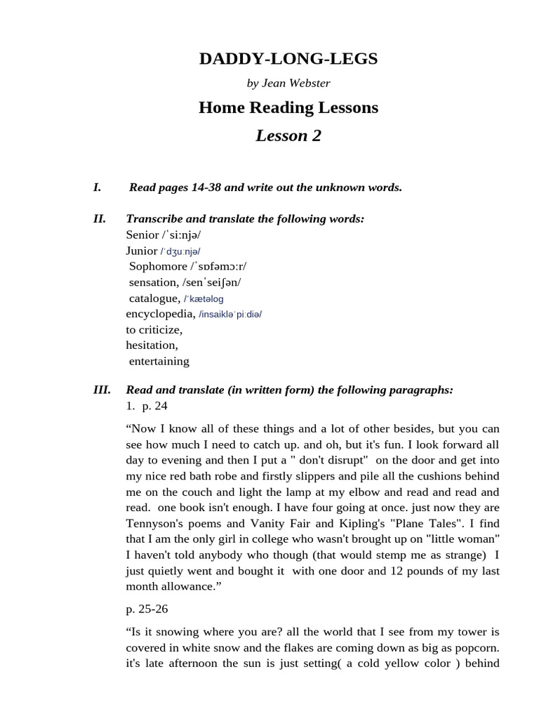 Daddy-Long-Legs (Lesson 2) | PDF