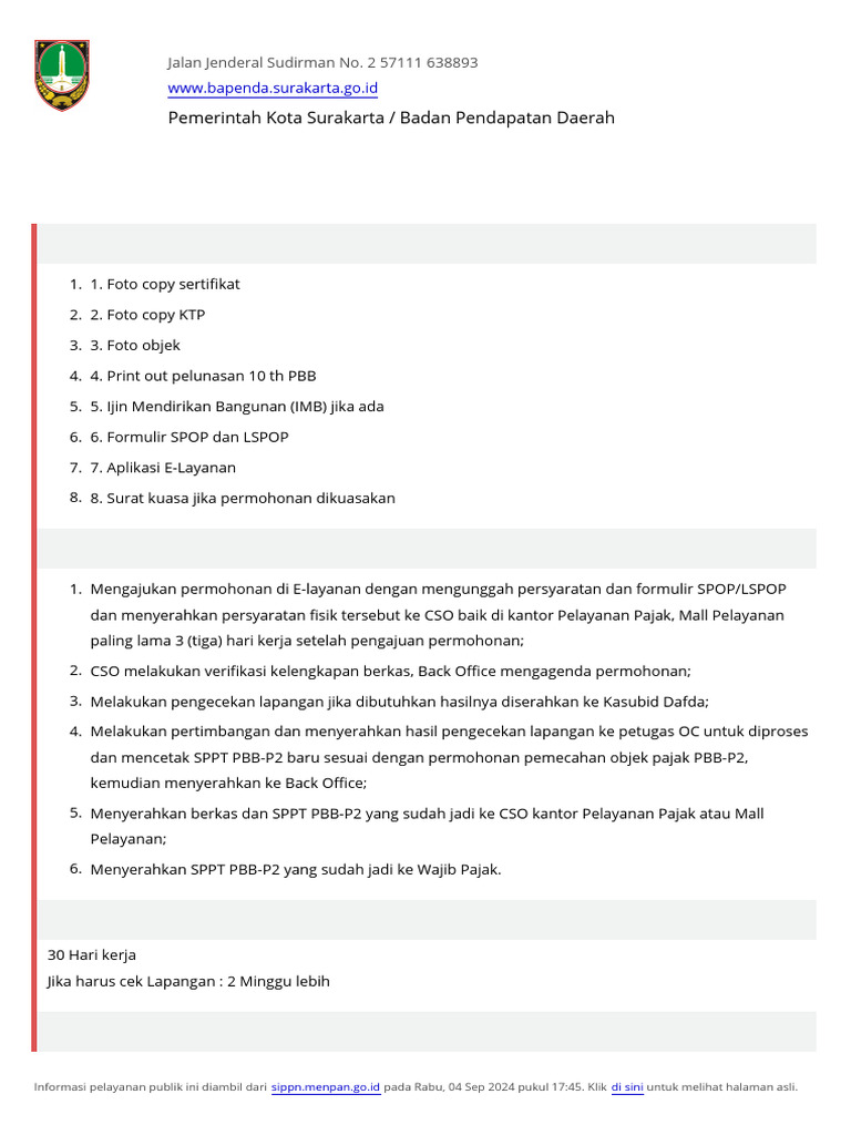 Unduh Standar Pelayanan - Pelayanan Pecah PBB-P2 | PDF