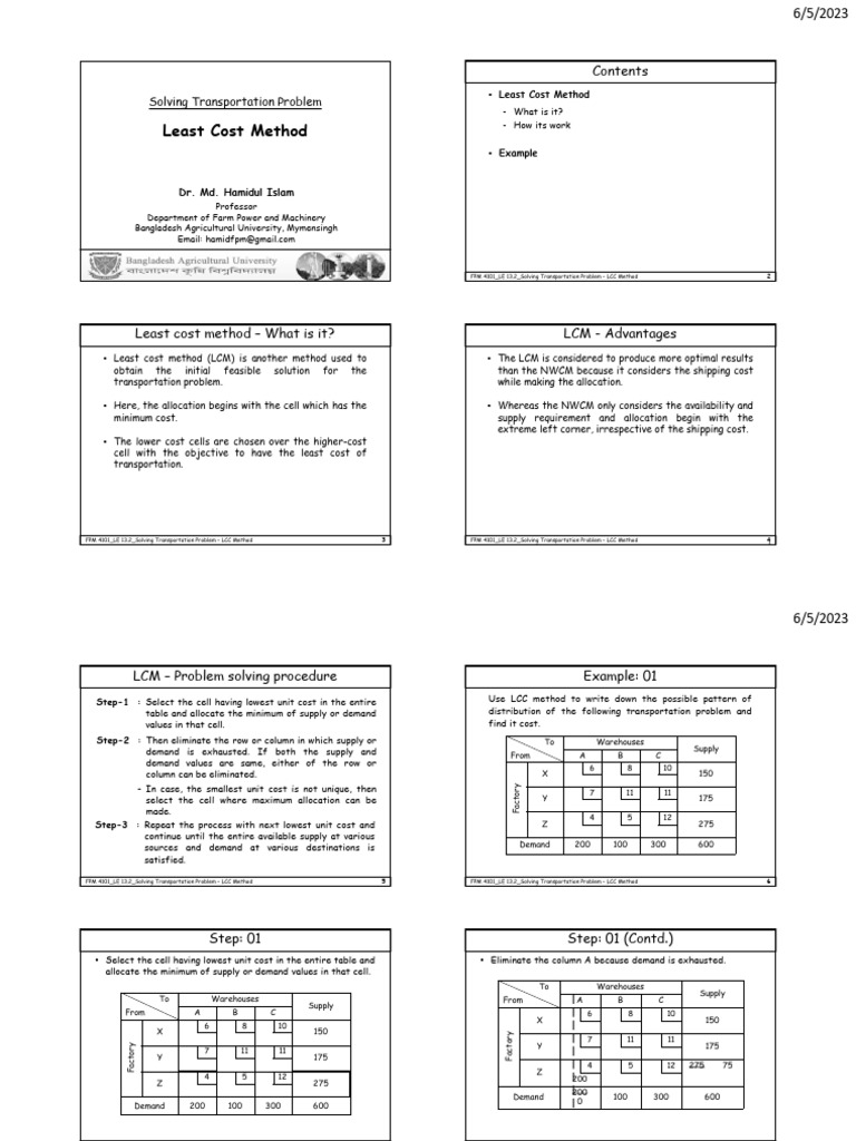 LE 8.3 - Transportation and Assignment Problem - LC Method | PDF