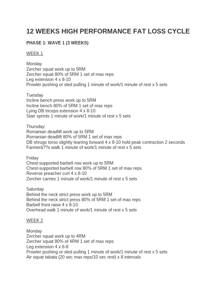 12 Weeks High Performance Fat Loss Cycle | PDF