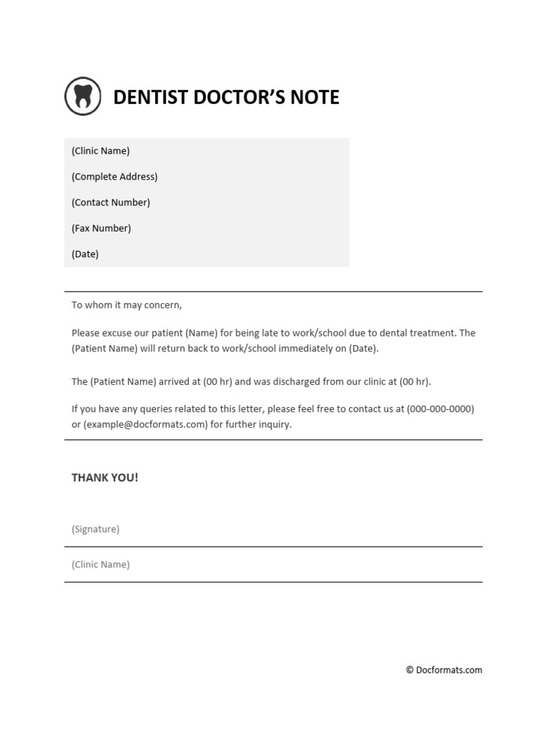 Dentist Doctors Note Template - PDF | PDF