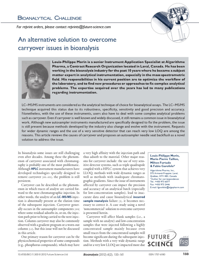 An Alternative Solution To Overcome Carryover Issues | PDF