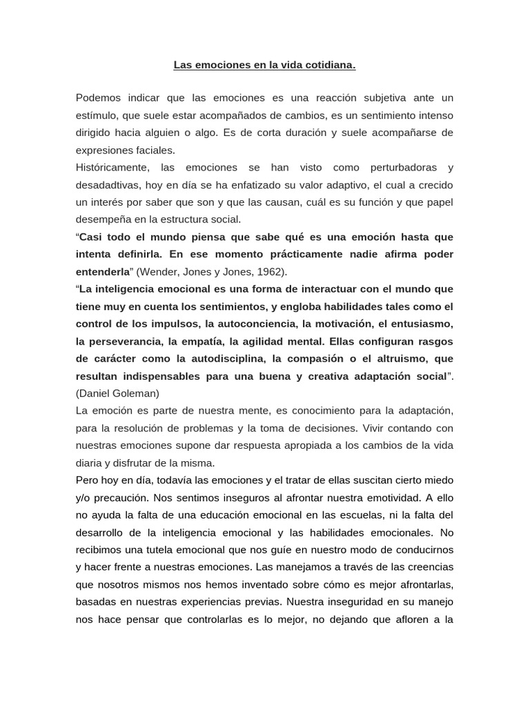 Las Emociones En La Vida Cotidiana Pdf