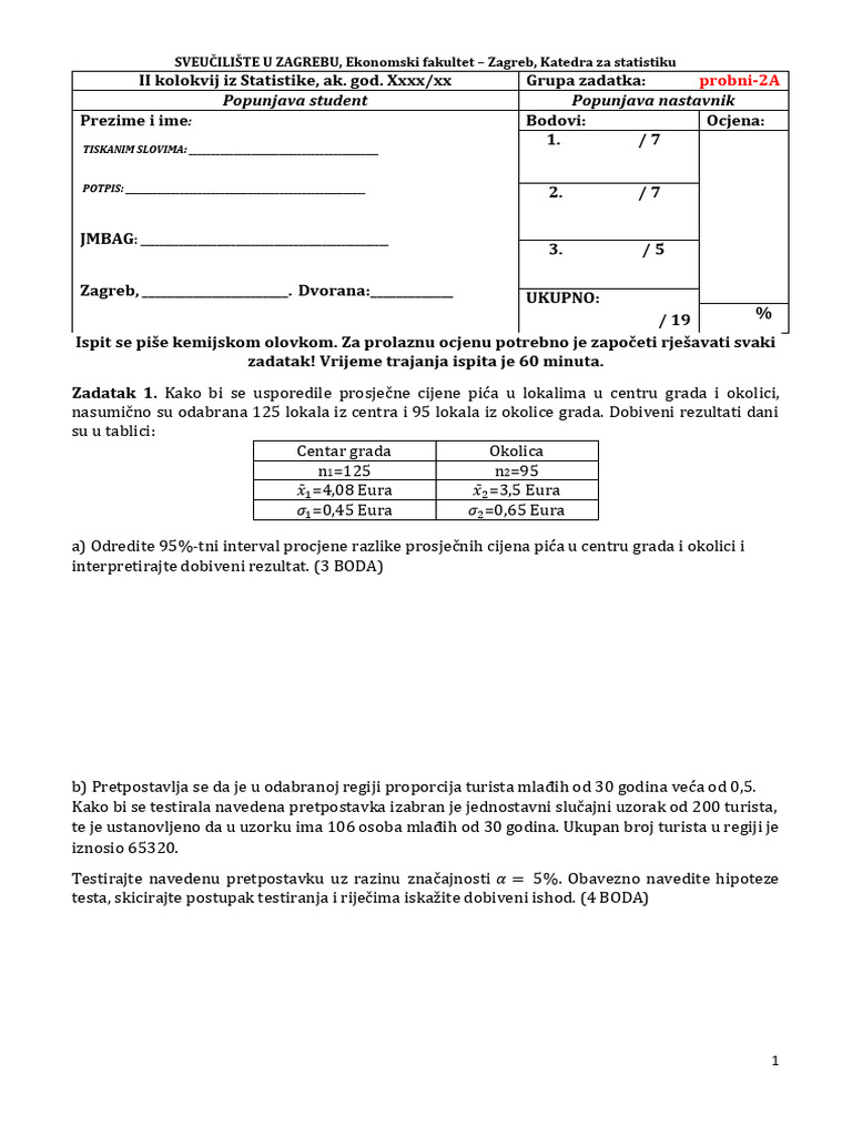 II Probni Kolokvij 2024-Bez Rješenja | PDF