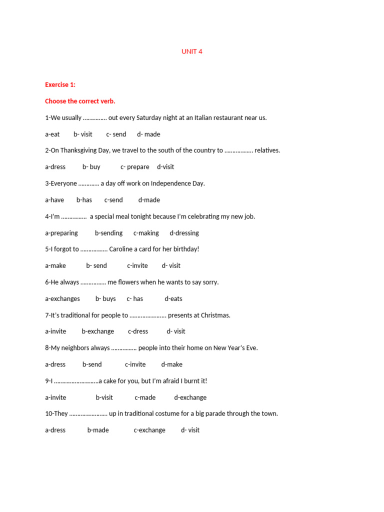 Unit 4 Vocabulary | PDF