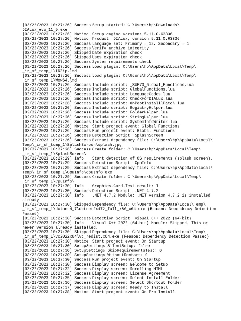DIALux Setup Log | PDF