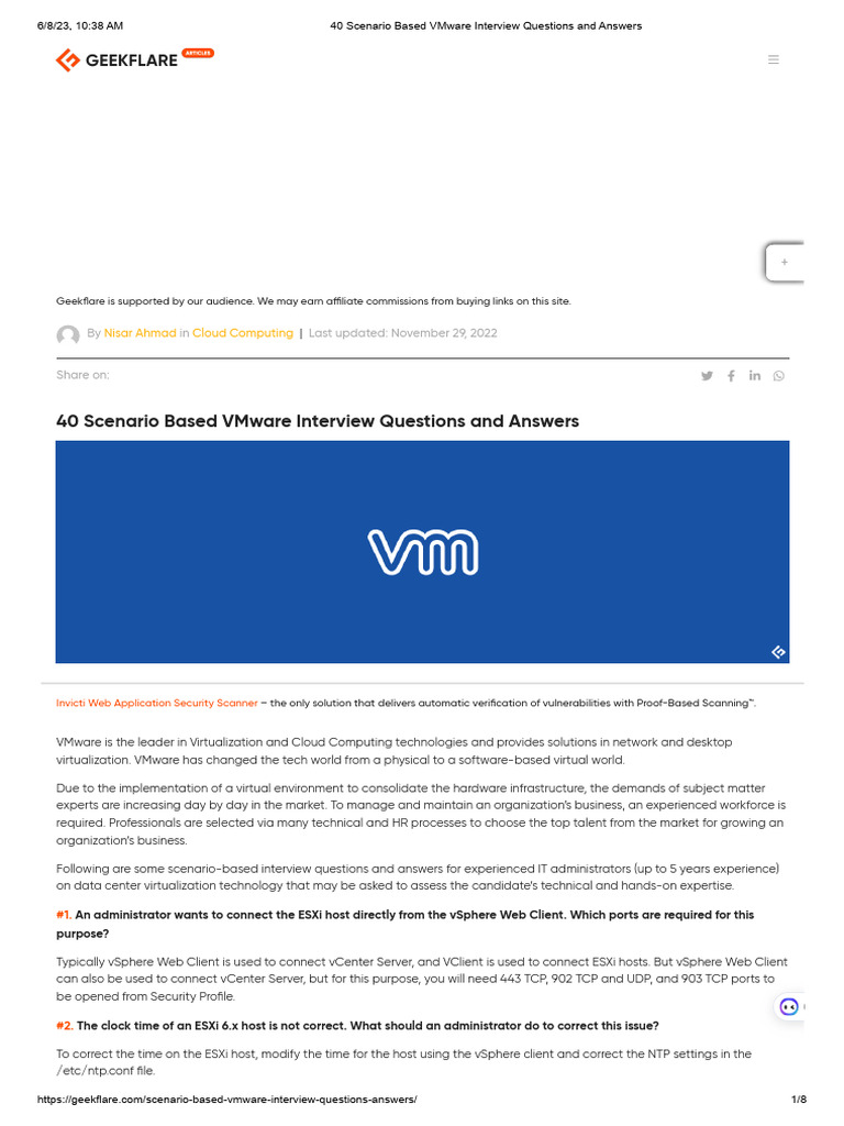 40 Scenario Based VMware Interview Questions and Answers | PDF