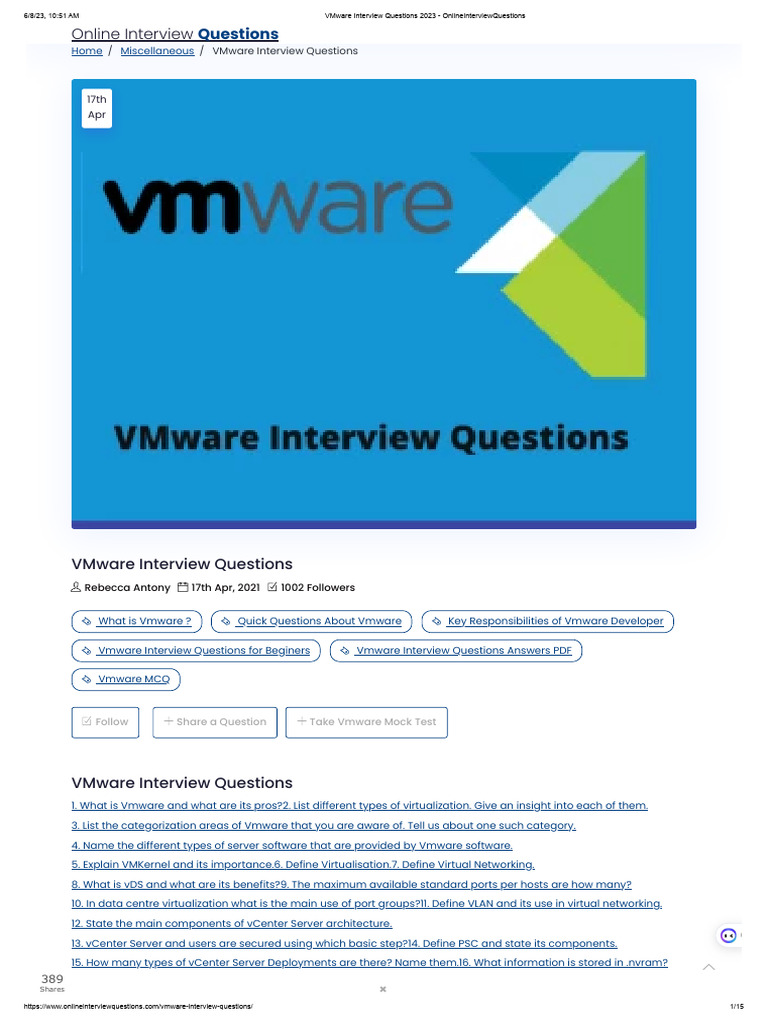 VMware Interview Questions 2023 - OnlineInterviewQuestions | PDF