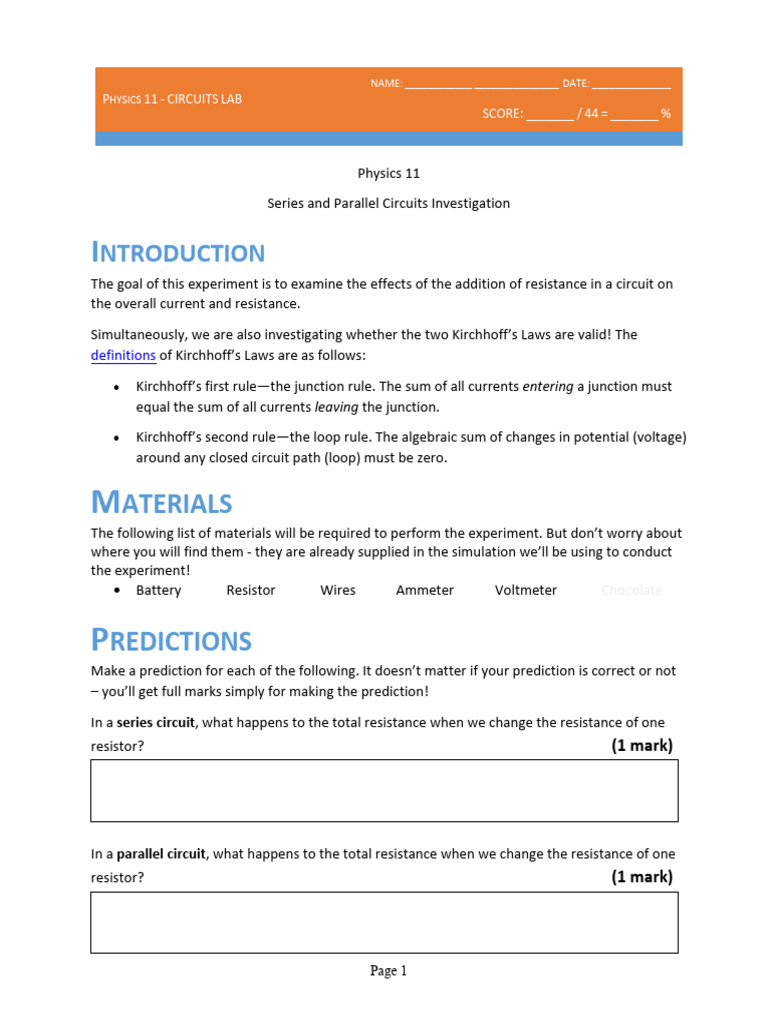 Unit 7 Lab - Circuits Investigation-Student Guide | PDF