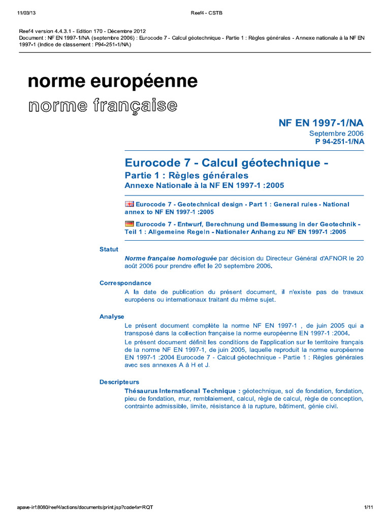 4 - NF en 1997-1 - NA - Eurocode 7 - Partie 1 - An | PDF