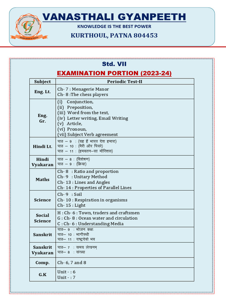 Class VII Portion PT-II | PDF | Science & Mathematics