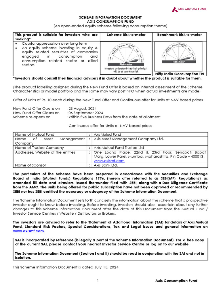 SID - Axis Consumption Fund | PDF