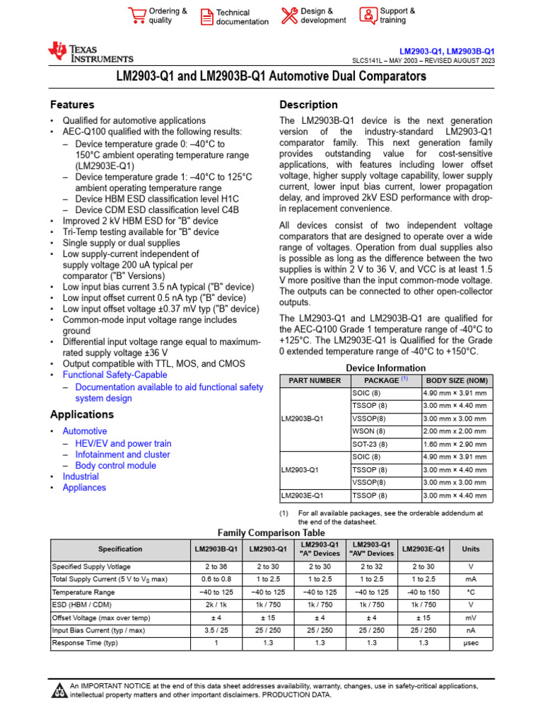 LM2903-Q1 and LM2903B-Q1 Automotive Dual Comparators: Features ...
