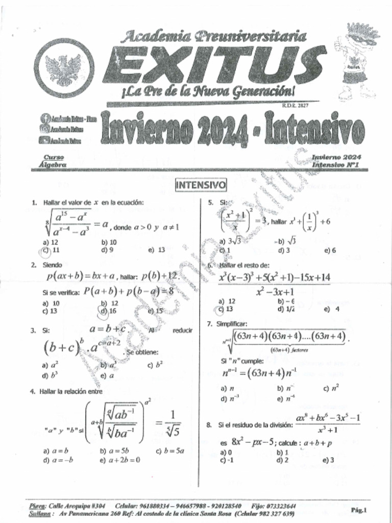 Algebra Intensivo 1-2024 | PDF