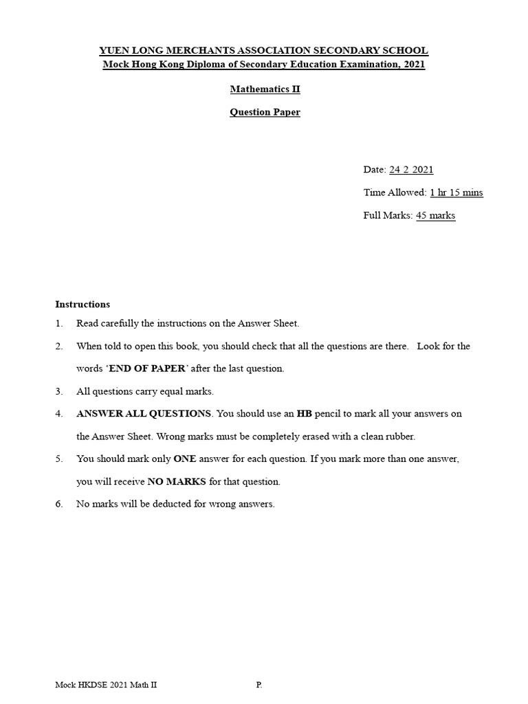 2021 Mock S6 Math Paper 2 | PDF 2021 Mock S6 Math Paper 2 | PDF