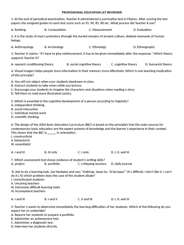Professional Education LET Reviewer | PDF