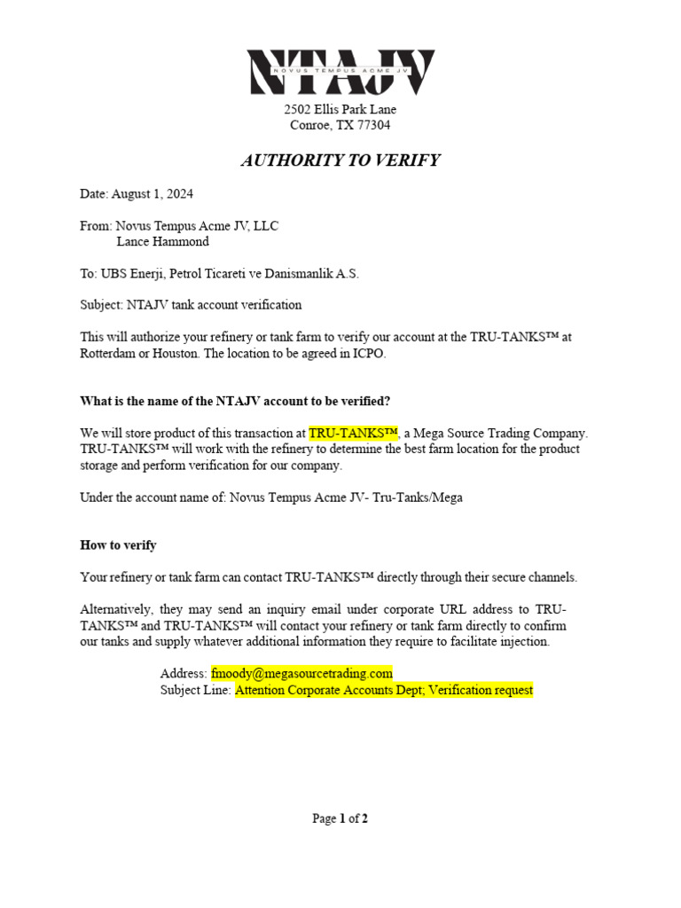 NTA JV - TRU TANKS - Tank Verification - 03.08.24 | PDF