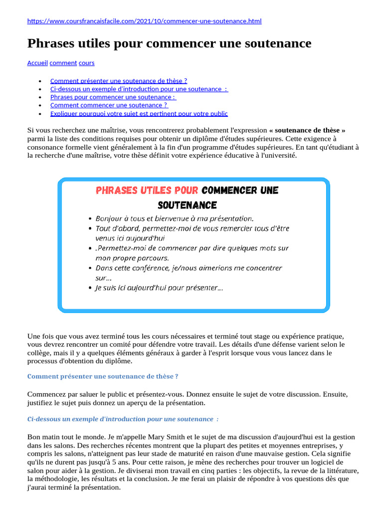 Phrases utiles pour commencer une soutenance | PDF