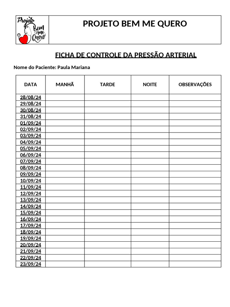 Mapa de Controle de Pressão Arterial Paula Mariana | PDF