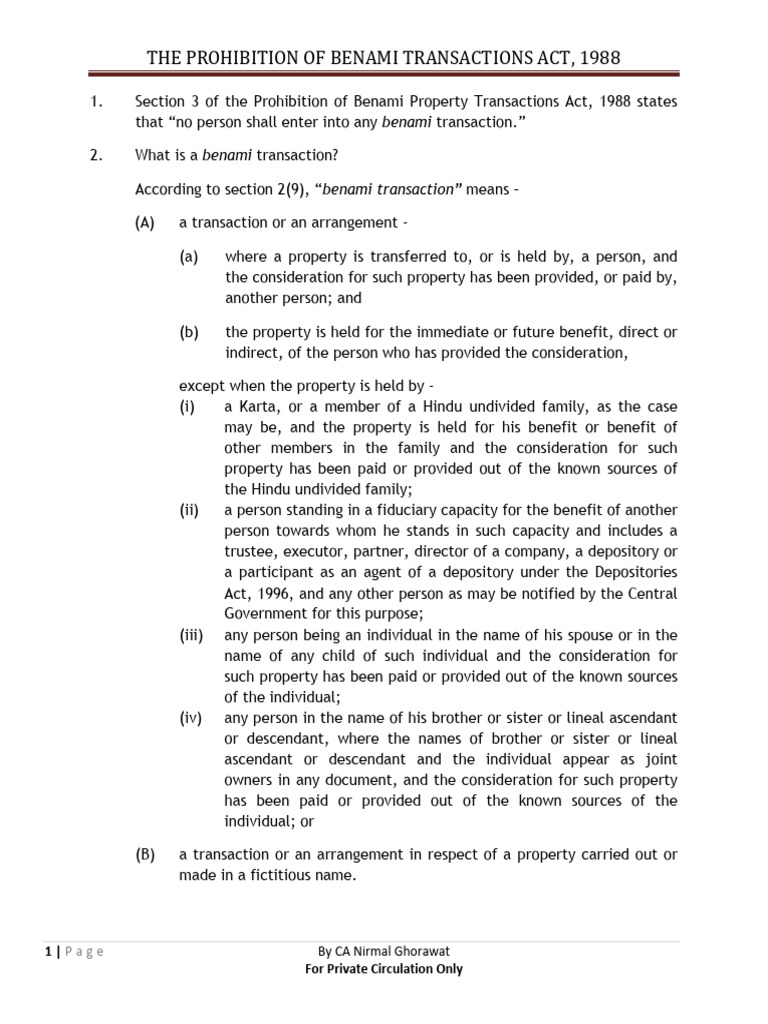 3 Benami Transactions | PDF