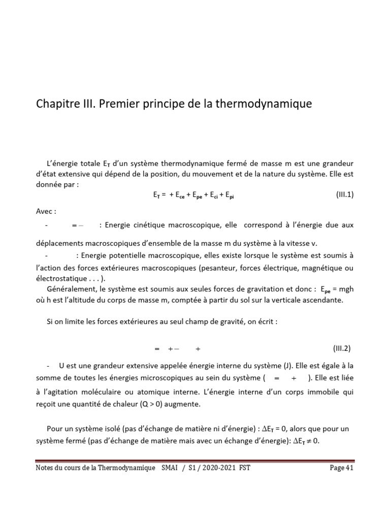 Cours Thermo FST 2020 Chap 3 | PDF